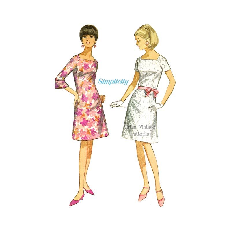 60s Square Neck A Line Dress Pattern, Simplicity 7012 | Virtual Vintage